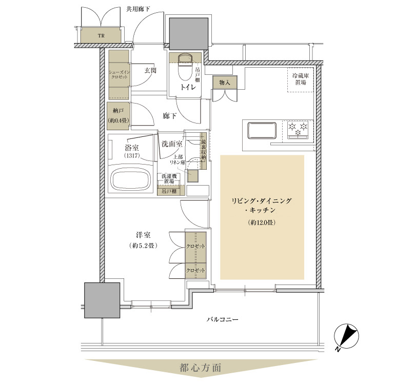 Brillia Tower 有明 MID CROSS I type 1LDK+SIC+N 専有面積 44.48m²（約13.45坪）間取り | マンション・一戸建て 理想の間取り探し！